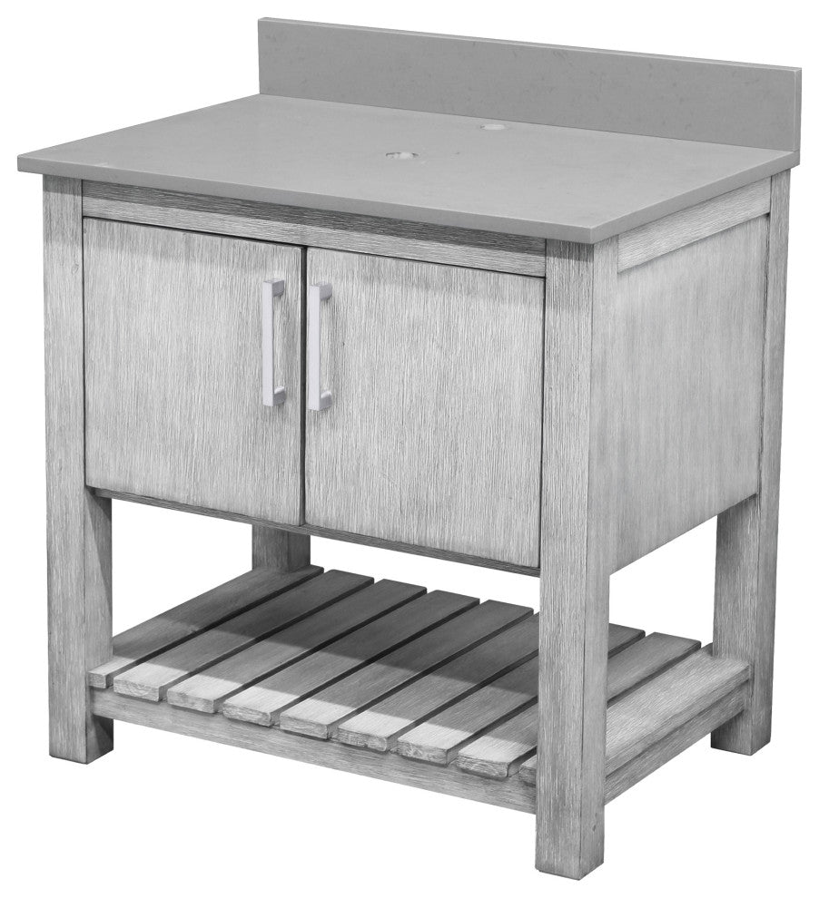 30" Vanity, Storm Grey Quartz Counter Top, Backsplash and Decorative H