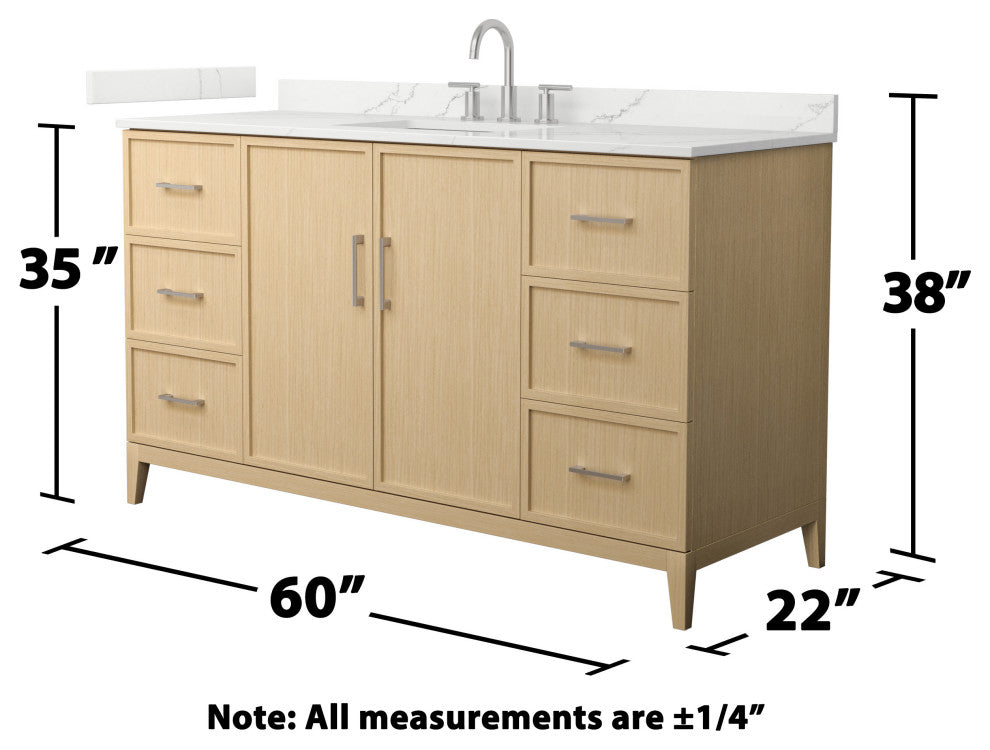 Elan 60" Single Vanity, White Oak, Giotto Quartz Top, 3-Hole, Nickel T