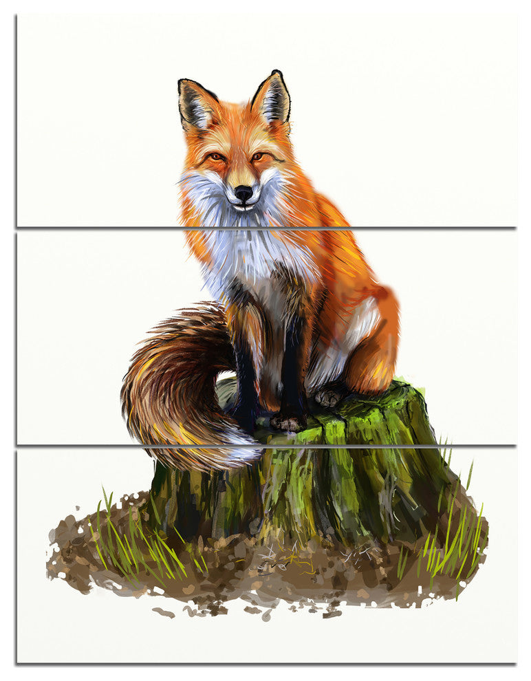 "The Clever Fox Illustration" Glossy Metal Wall Art, 3 Panels, 28"x36"