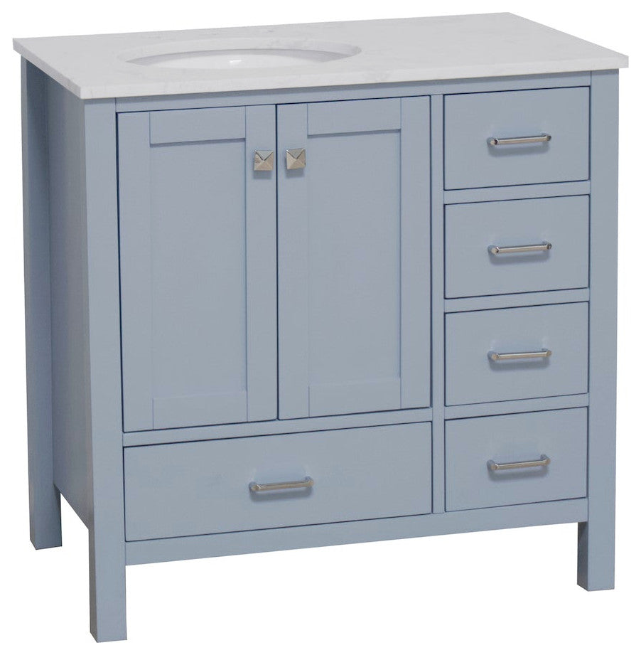 Horizon 36" Bathroom Vanity, Powder Blue, Engineered Carrara