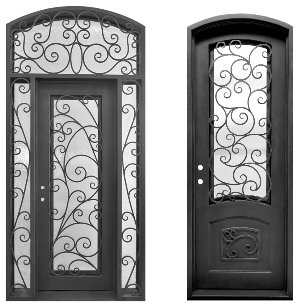 High-End Front Entry Wrought Iron Door With Same Style Single Door