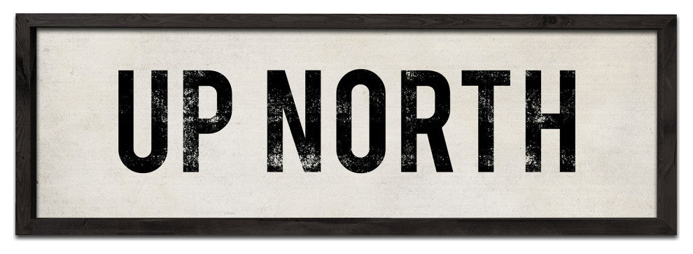 Hand Painted Wood Up North Lake House Sign 12x36 Black Frame