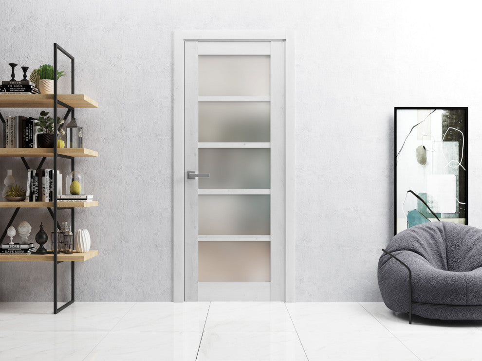 Solid French Door Frosted Glass | Quadro 4002 Nordic White | -28 x 80