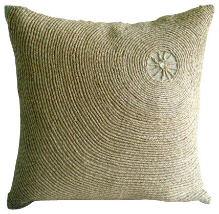 Optic Ecru Pillow Cases, Cotton Linen 14x14 Throw Pillow Covers, Back