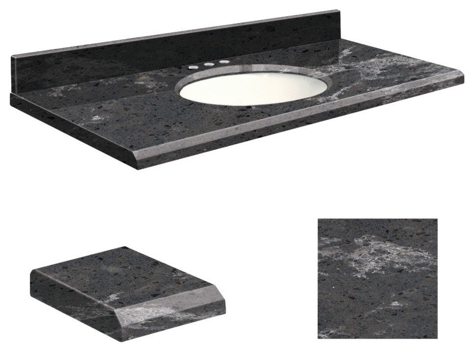 Quartz 31"x22" 1 Sink Vanity Top, 8" Centerset, Milky Way, White Bowl