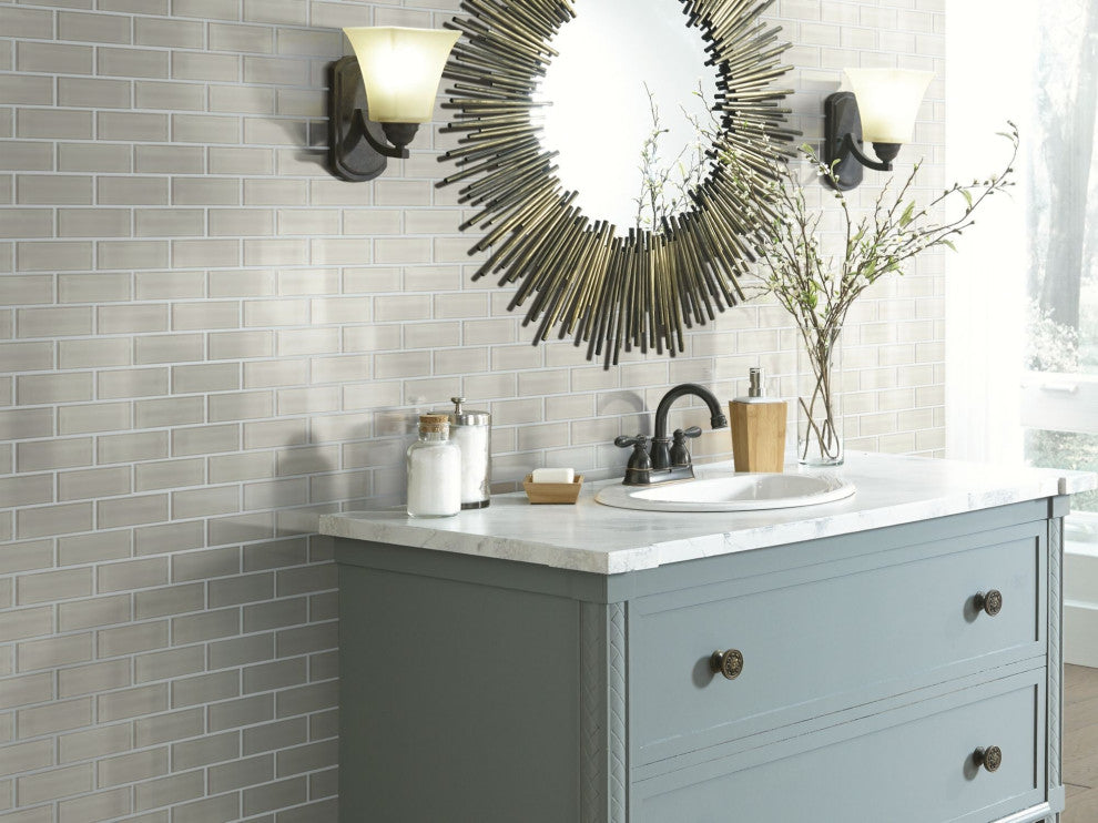Shaw CS37Z Cardinal Subway Glass Mosaic - 12" x 12" Sheet - Cloud