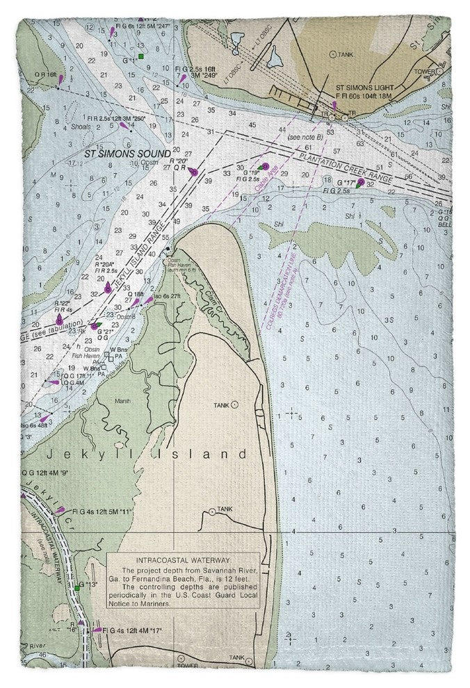 Betsy Drake St Simons Sound, GA Nautical Map Kitchen Towel
