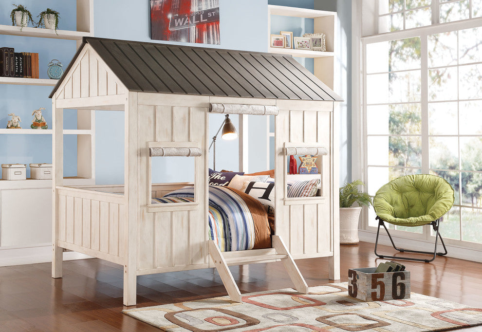 Spring Cottage Bed, Weathered White and Washed Gray, Full