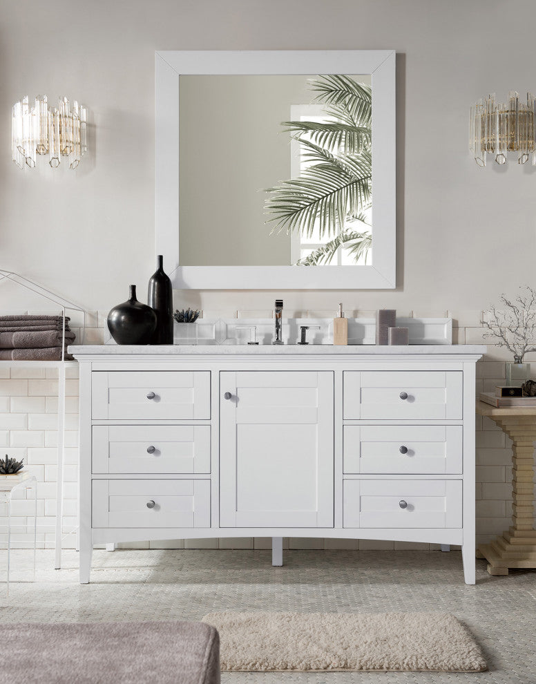 Palisades 60" Vanity, Bright White, Arctic Fall Solid Surface Top
