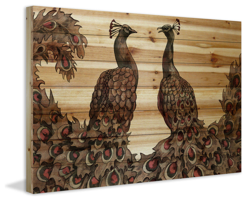 "Peacock Partner Bold I" Painting Print on Natural Pine Wood, 36"x24"