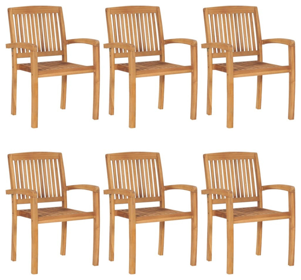 vidaxL 6x Solid Teak Wood Stacking Patio Chairs Outdoor Garden Lounge