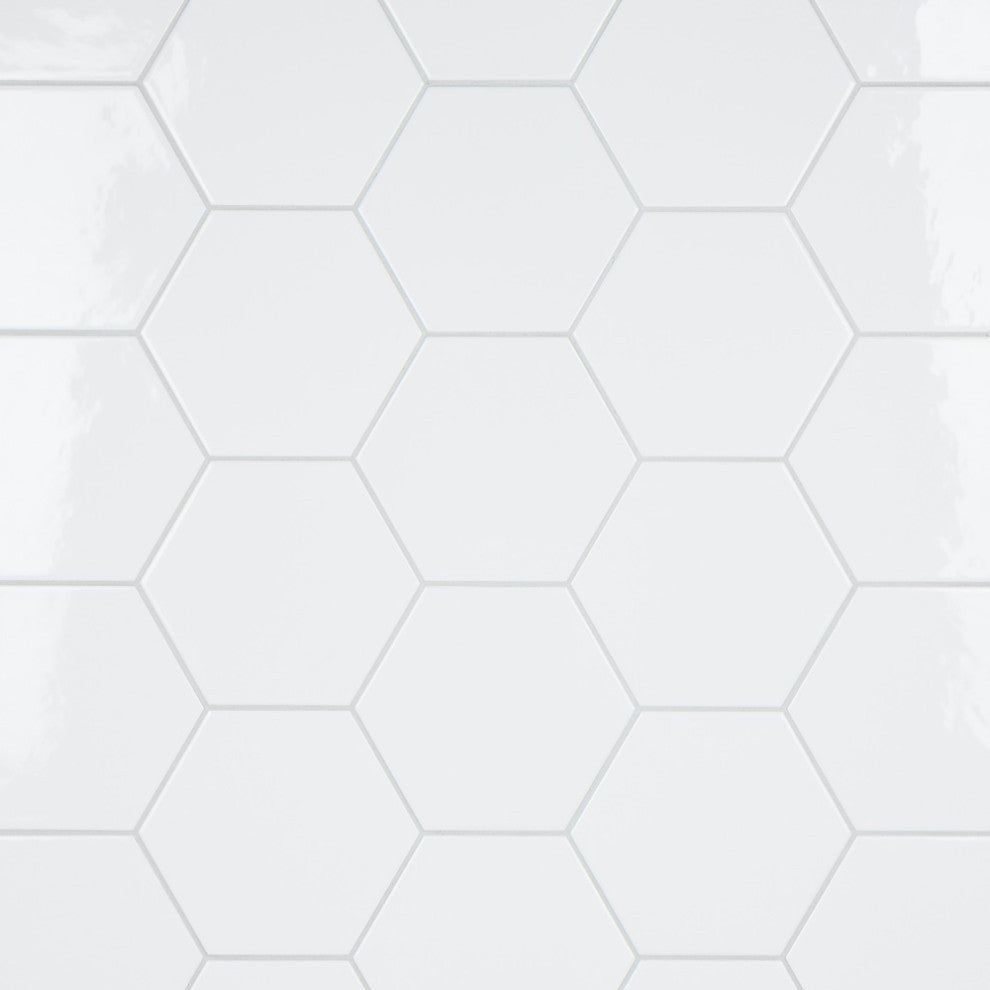 Hextile Ceramic Floor and Wall Tile, Glossy Blanco, 25