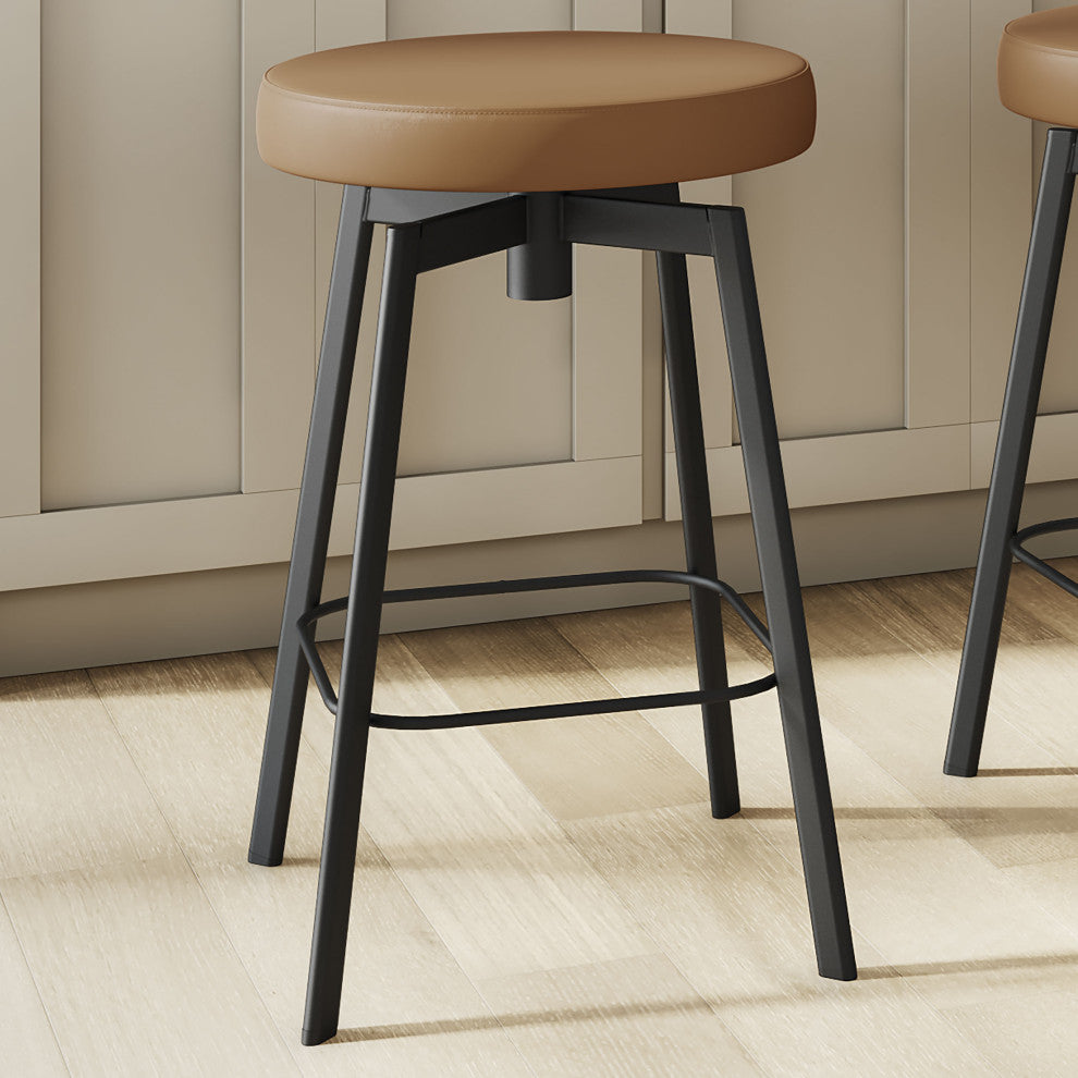 Tanner Swivel Counter, Bar Stool, Tan Faux Leather / Black Metal, Coun