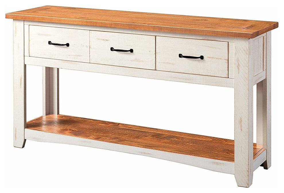 Dual Tone Wooden Console Table With Three Drawers, White and Brown