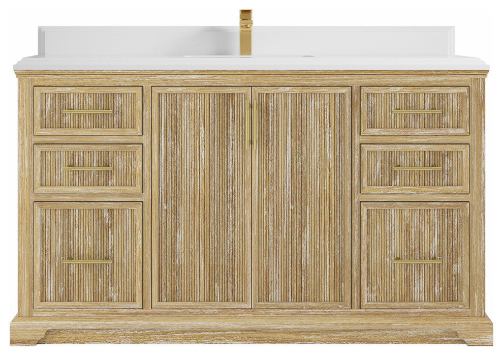 Alys Teak 60 Single Sink Bathroom Vanity Whitewashed 1.5" White Quartz