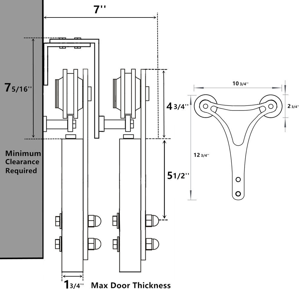 Sliding Barn Door Hardware Kit Horns Design Bypass Door U-bracket 6