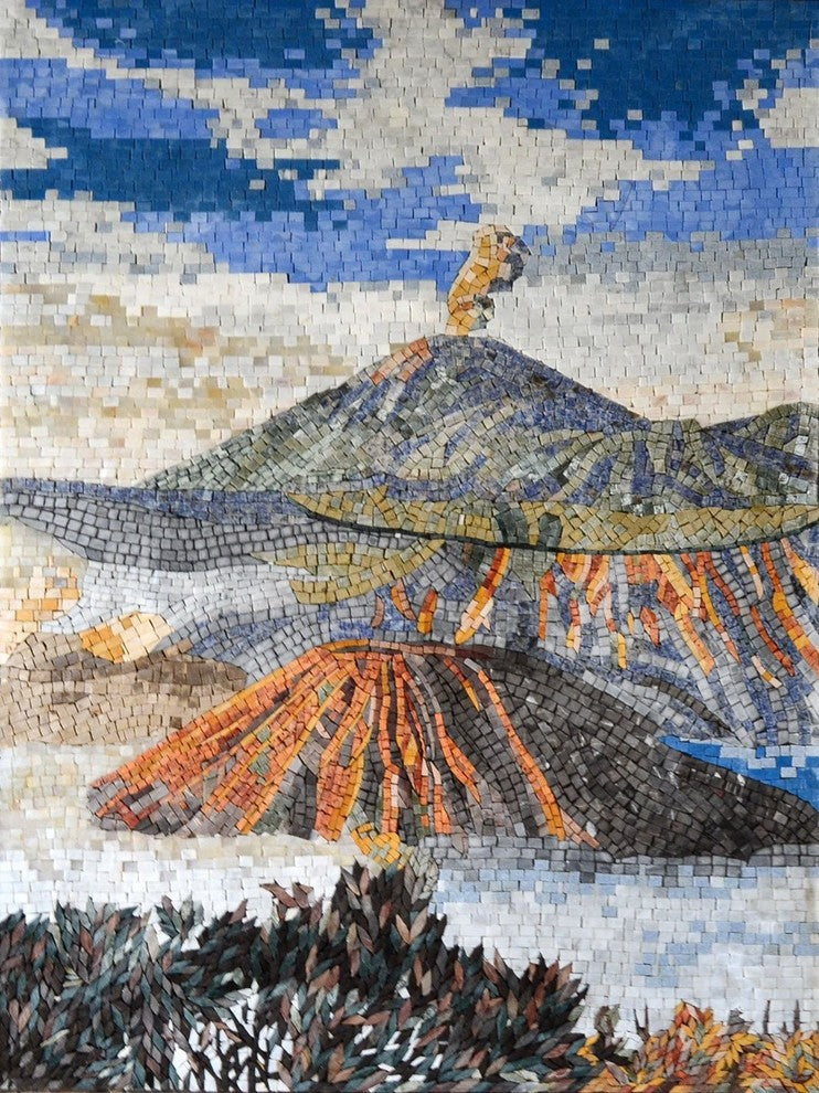 Volcanoes Landscape Marble Mosaic, 47"x63"