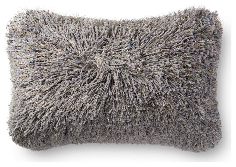 Reversible 3" Yarn Shag Lurex 13"x21" Accent Pillow Grey No Fill