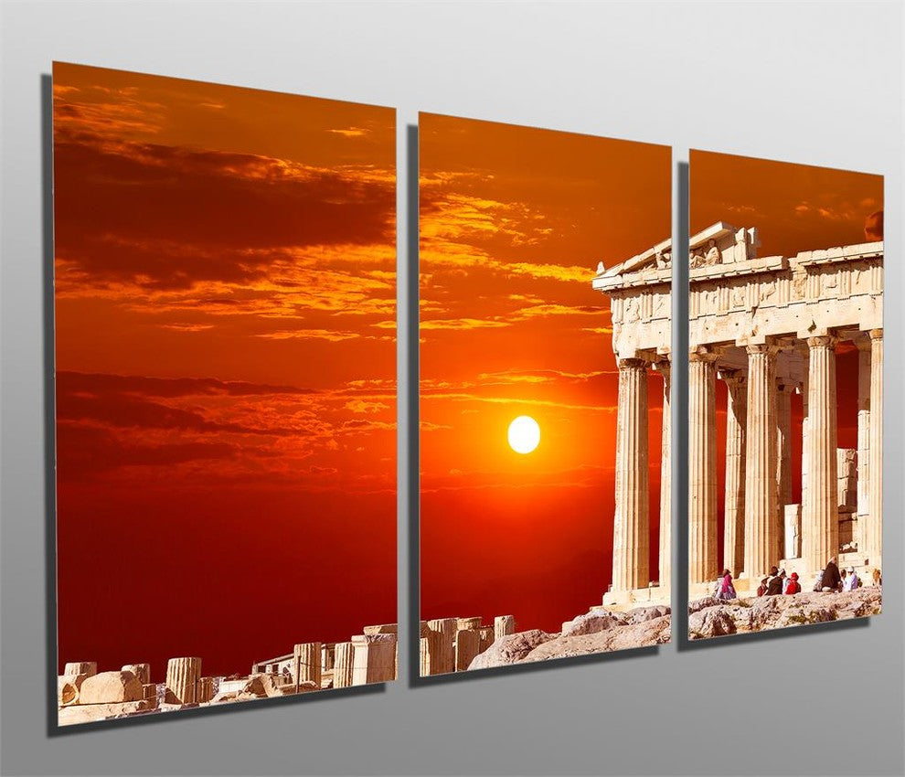 Parthenon Temple, Athens Metal Print Wall Art, 3 Panel Split, Triptych