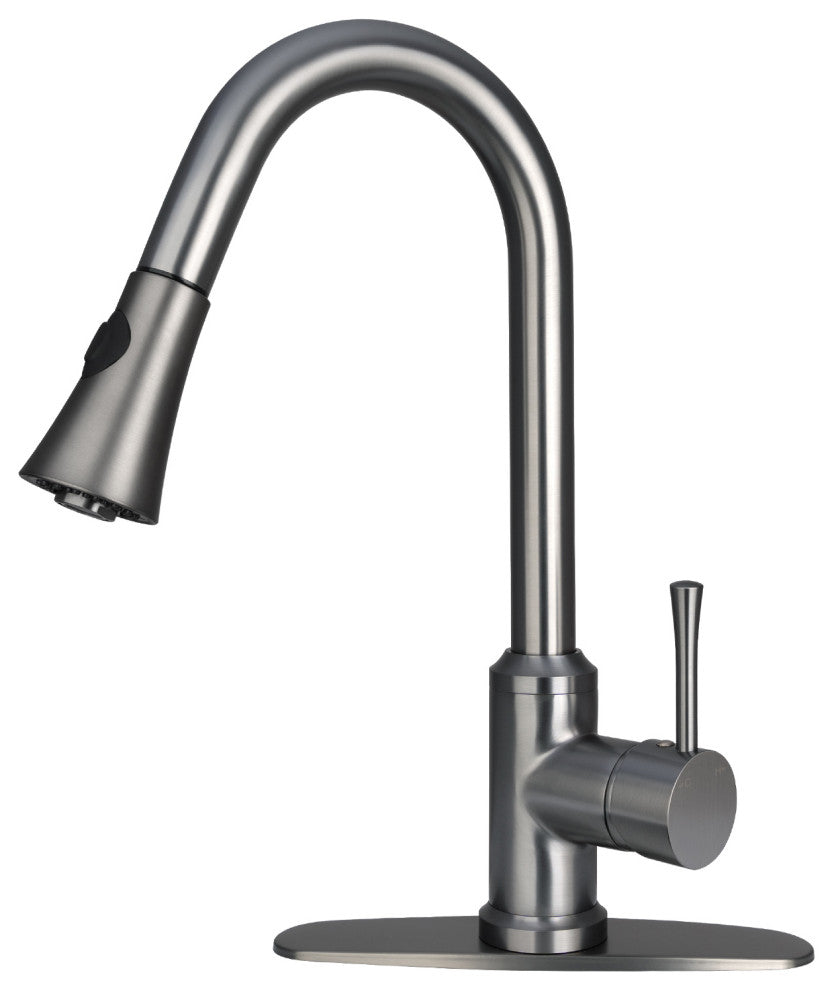 Copper Pull Down Kitchen Faucet With Deck Plate, Single Level Brass Si