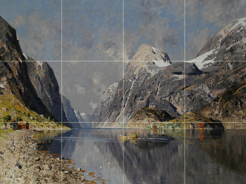 Tile Mural, Rowing On the Fjord Backsplash Marble Matte