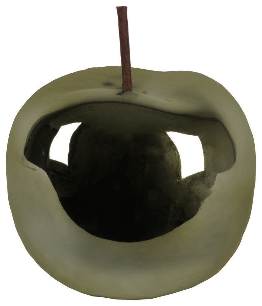 Ceramic Polished Chrome Apple Figurine With Stem, Small, Green Finish