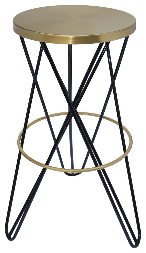 Mercury Iron / Powder Coated Stool, Brushed Gold/Black, Bar Height