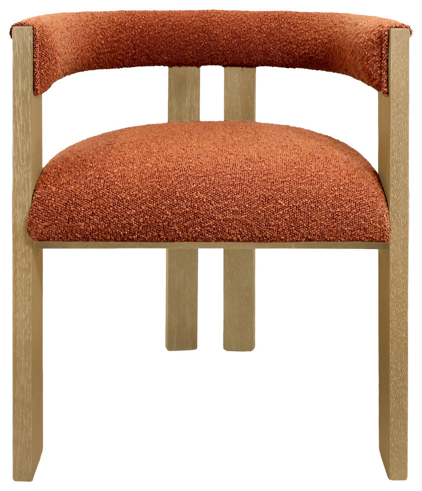 Trish Solid Wood Dining Arm Chair With Rust Orange Boucle Fabric and D