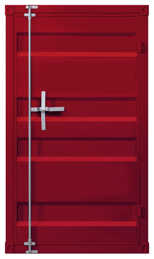 Benzara BM207430 Metal Base Single Door Chest with Slated Pattern, Red