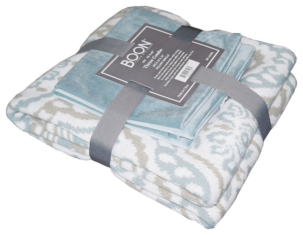Tivoli Knitted Throw and Matching Pillow Shell Combo 3-Piece Set, Tivo