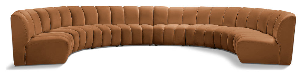 Infinity Channel Tufted Velvet Modular Chair, Saddle, 8 Piece