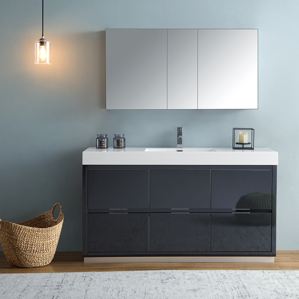 Valencia 60" Dark Slate Gray Free Standing Vanity Set, Cabinet, Faucet