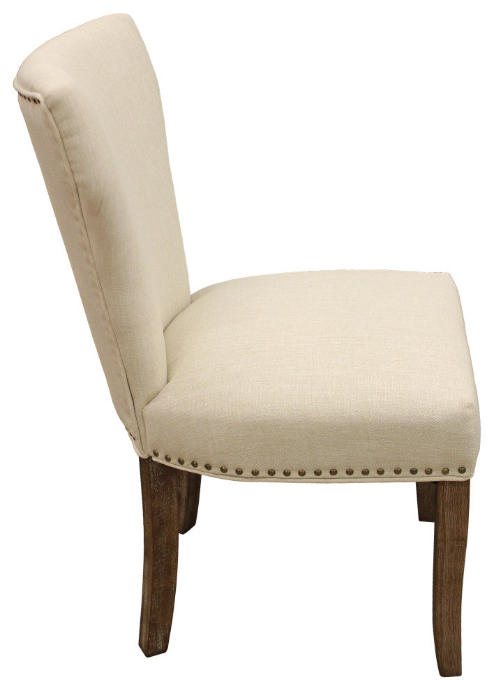 Benedict 7-piece Dining Set 58" Round Dining Table And 6 Ivory Linen