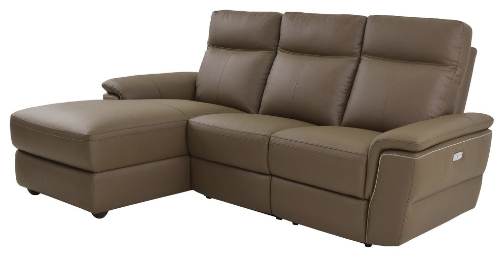 4-piece Obara Power Sectional W No Power Chair Leather Brown Taupe Con