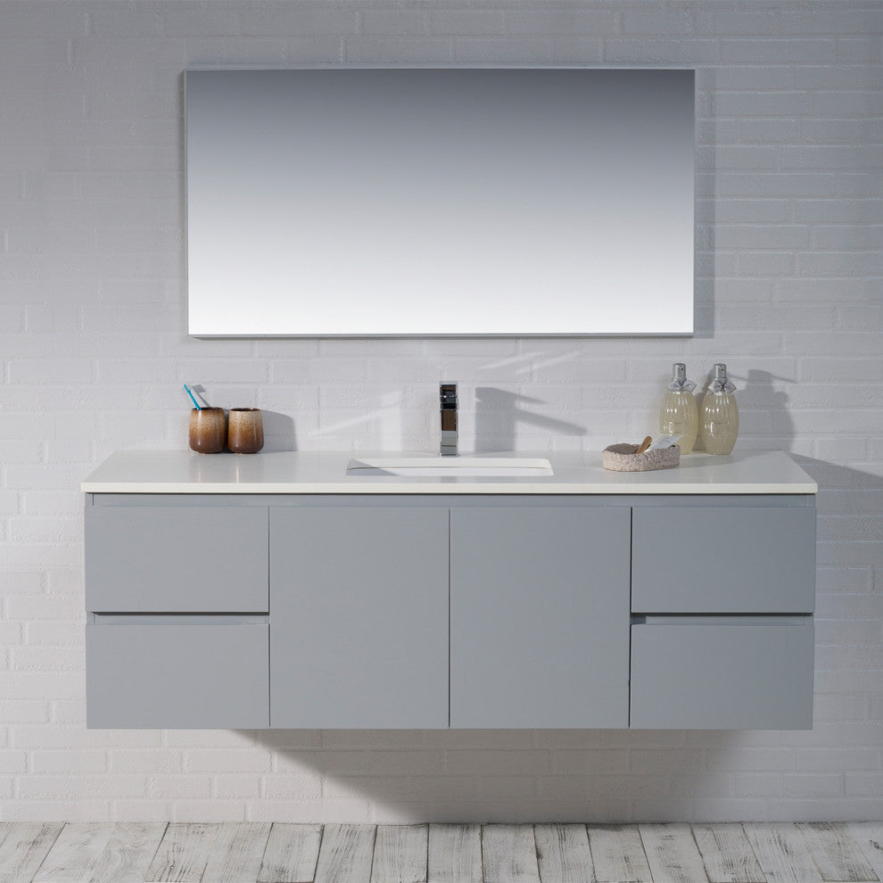 Vanity Adams 60 Single Sink With Quartz Stone Matt White White Quart