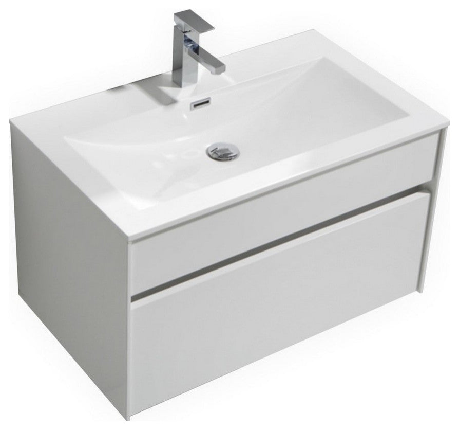 Fitto 32" High Gloss White Wall Mount Modern Bathroom Vanity