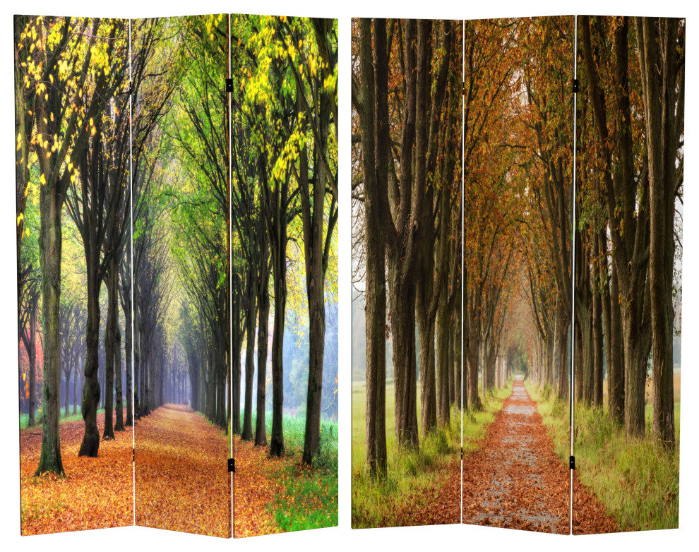6' Tall Double Sided Autumn Footpath Canvas Room Divider