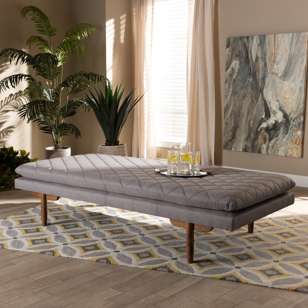 Risalla Mid-Century Modern Upholstered Walnut Finished Wood Daybed, Gr