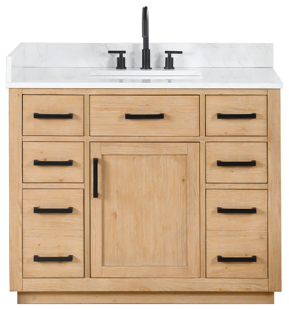 Gavino Vanity with Grain White Composite Stone Top, Light Brown/Matte
