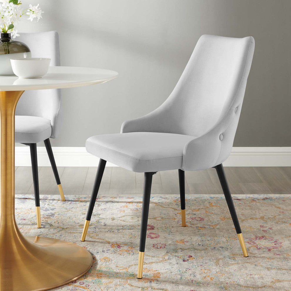 Tufted Side Dining Chair, Velvet, Gray, Modern, Cafe Bistro Restaurant