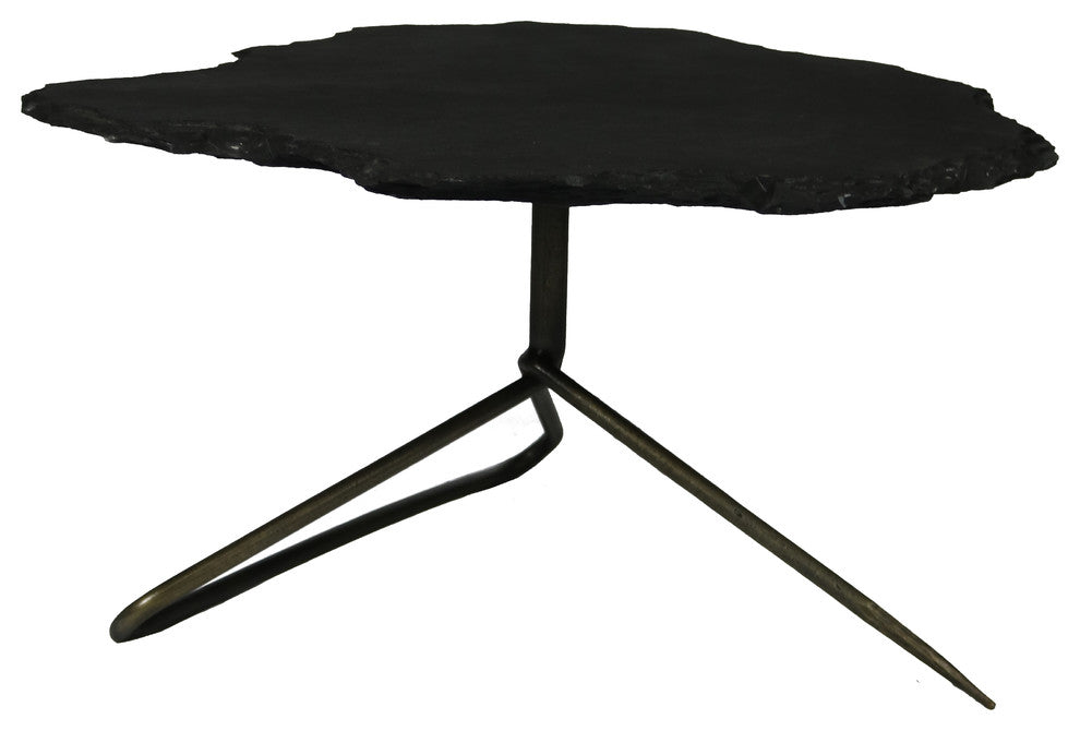 Orlando Alton Cocktail Table With Live Edge Stone Top On Iron Base, Se