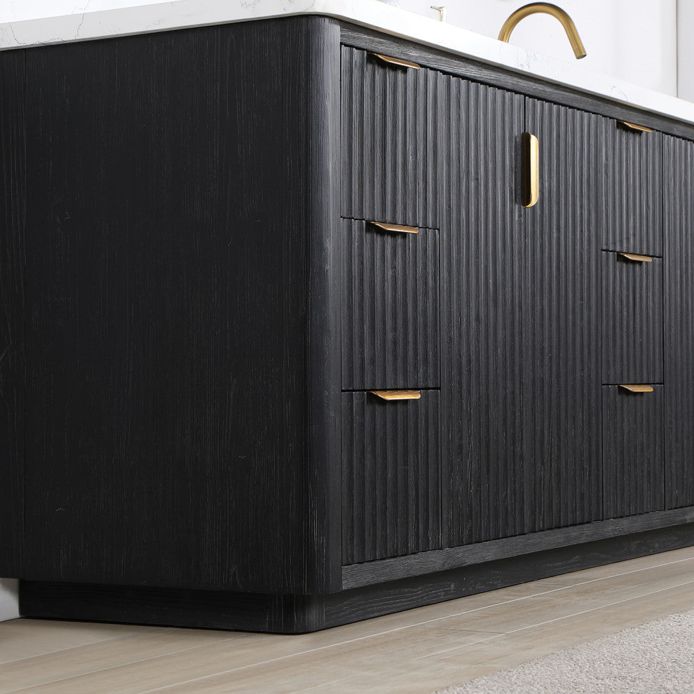 Vinnova Cadiz Bath Vanity, Composite Stone Top, Black, 84", With Mirro