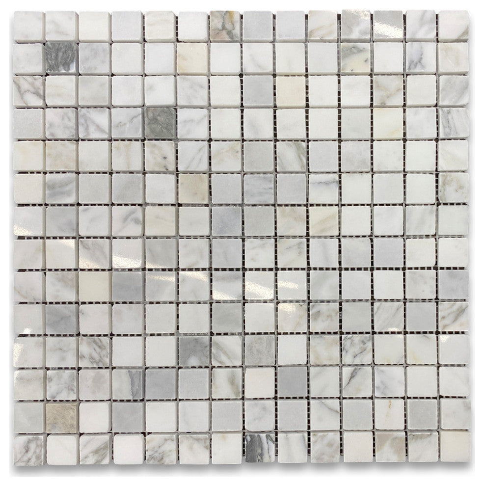3/4" Square Statuary Statuario White Marble Grid Mosaic Tile Polished,