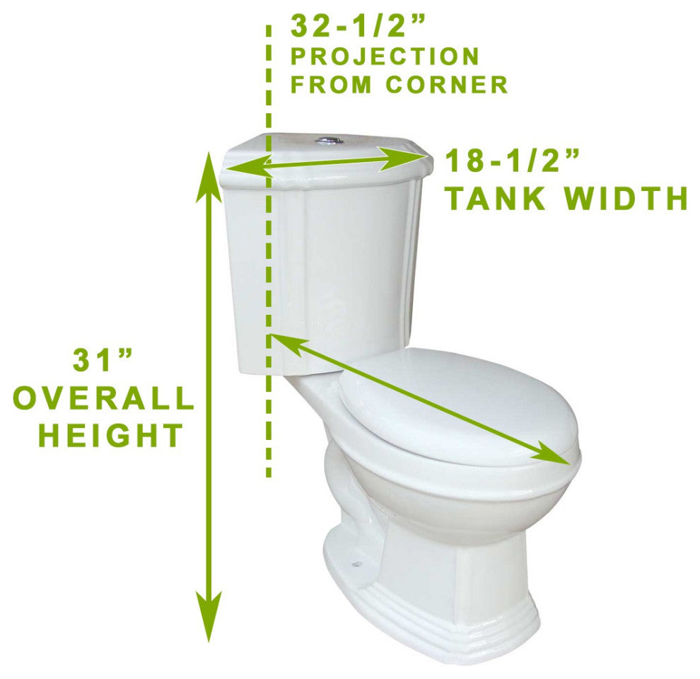 Sheffield Corner Round Dual Flush Toilet 2-Pc in White with Slow Close