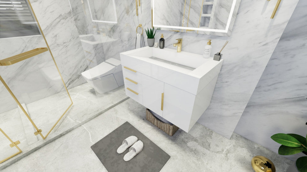 Madison 36" Wall Mounted Vanity With Reinforced Acrylic Sink, High Glo