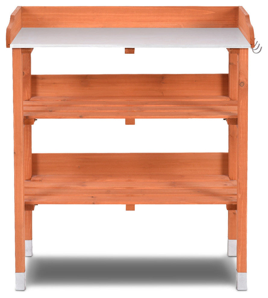 Costway Garden Wooden Potting Bench Work Table Tool Storage Shelf W/Ho