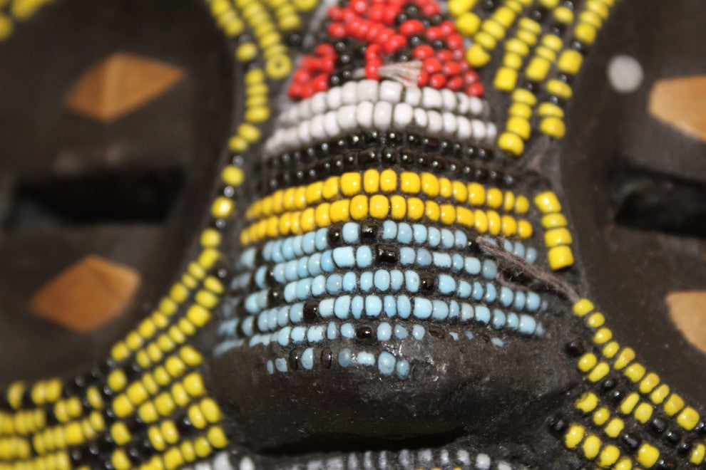 Luxe Beaded African Mask Wall Art | Wood Colorful Round 7" Tribal Scul