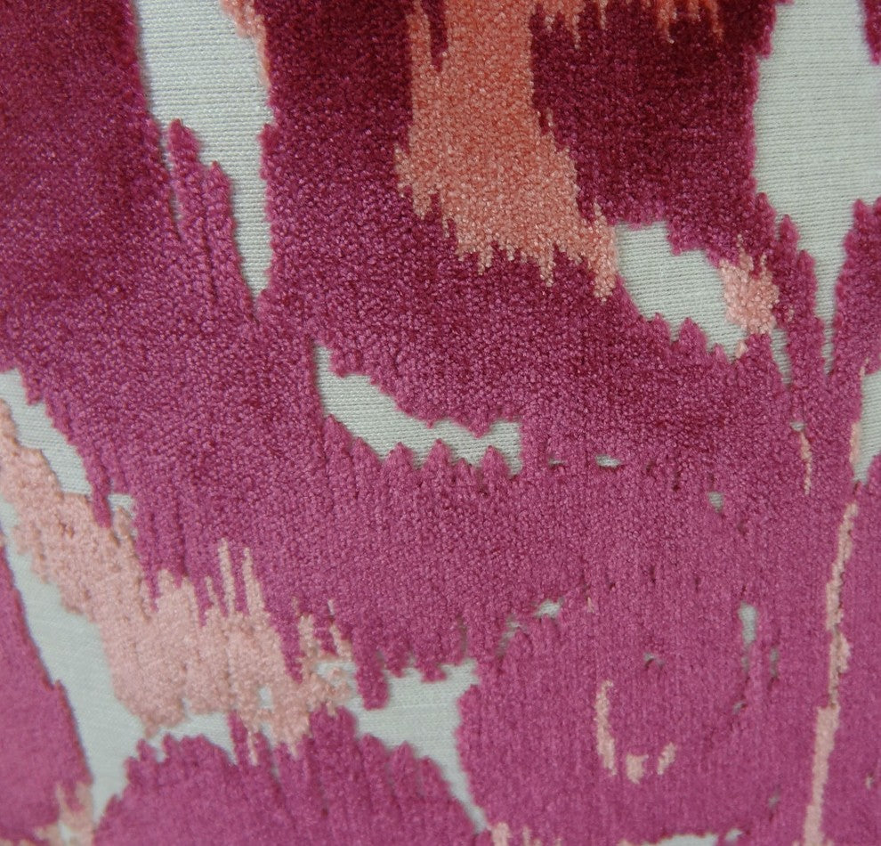 Velvet Grayce Fuchsia Coral and Cream Handmade Luxury Pillow, 18"x18"