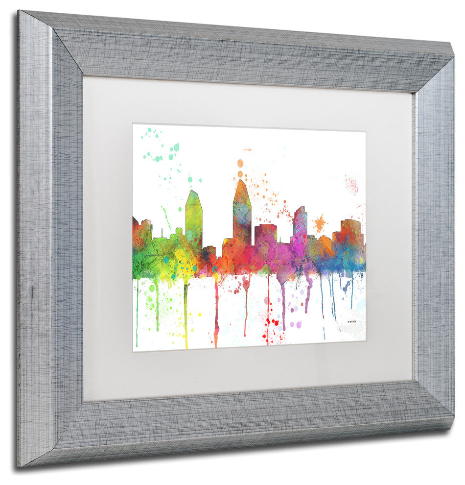 Watson 'San Diego California Skyline' Art, Silver Frame, 11"x14", Whit