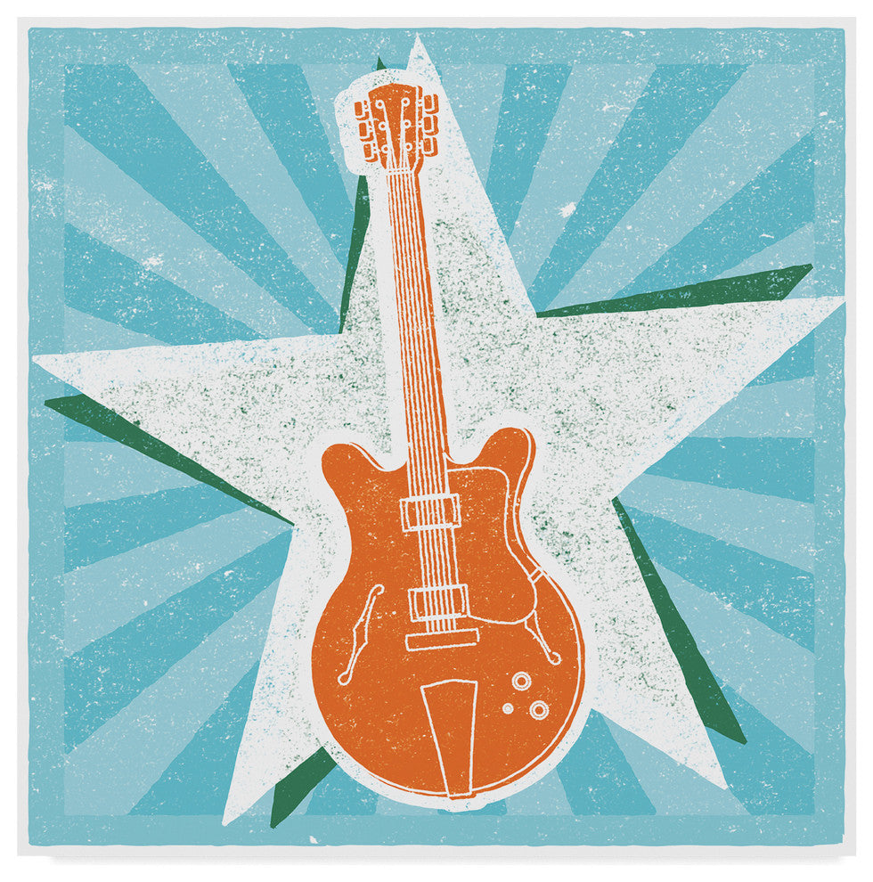 John W. Golden 'Guitar Blue' Canvas Art, 35"x35"